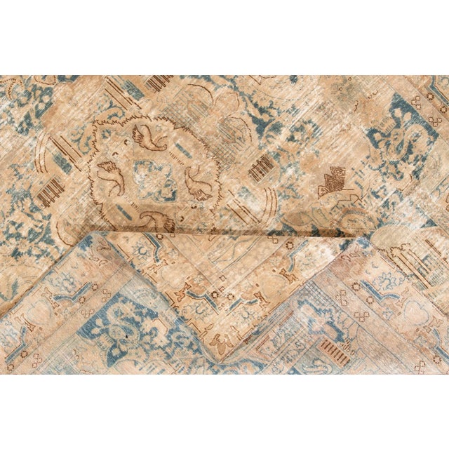 1960s Vintage Persian Distressed Beige Handmade Medallion Wool Rug ...