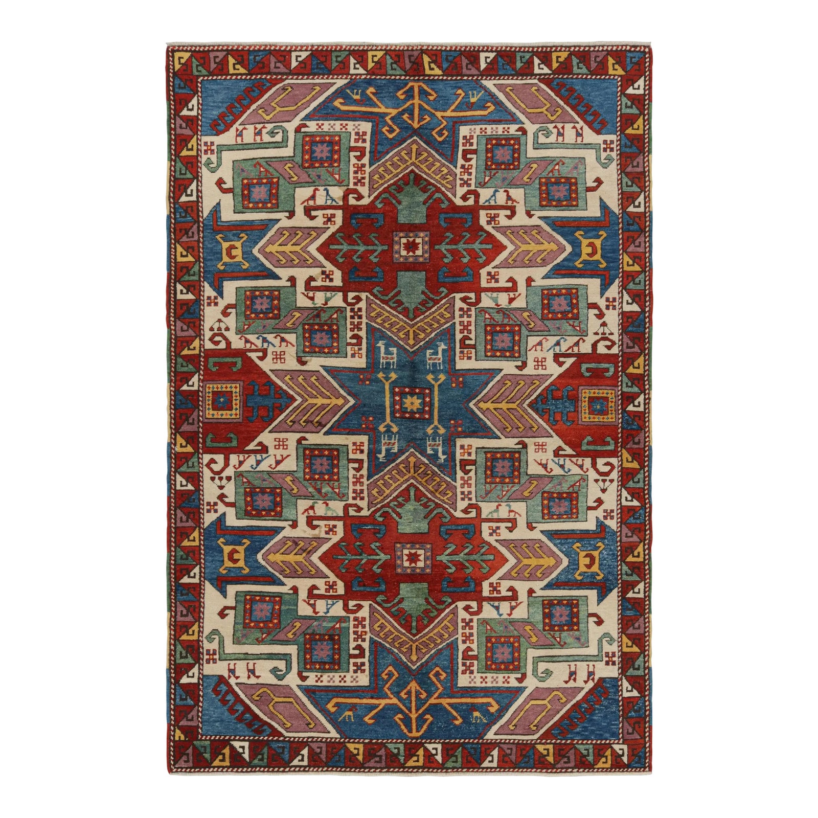 Vintage Turkish Tribal Rug in Red and Blue With Medallions | Rug ...