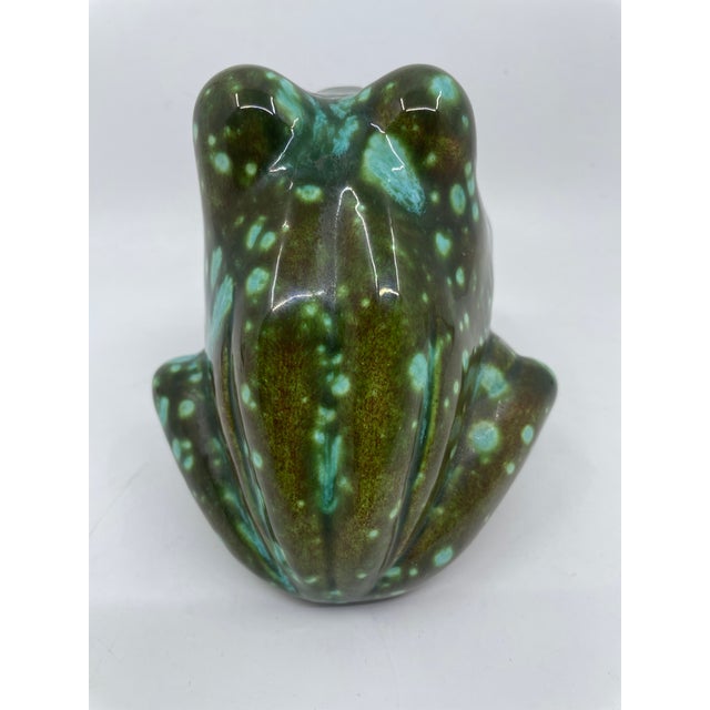 Vintage Blue and Green Ceramic Frog Statue | Chairish