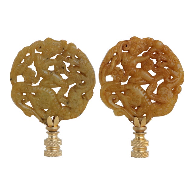 Chinese Goddess Carved Stone Lamp Finials - a Pair | Chairish