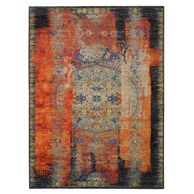 Rust Red & Black, Ancient Ottoman Erased Design, Ghazni Wool Hand ...