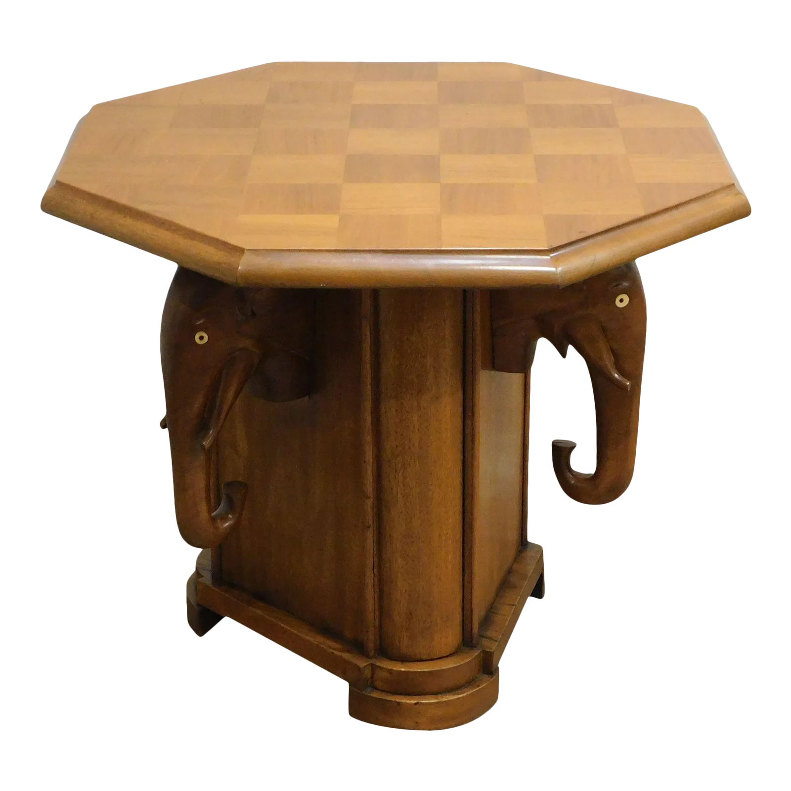 Vintage Nigerian Mahogany Octagon Top Elephant Base Side Table | Chairish