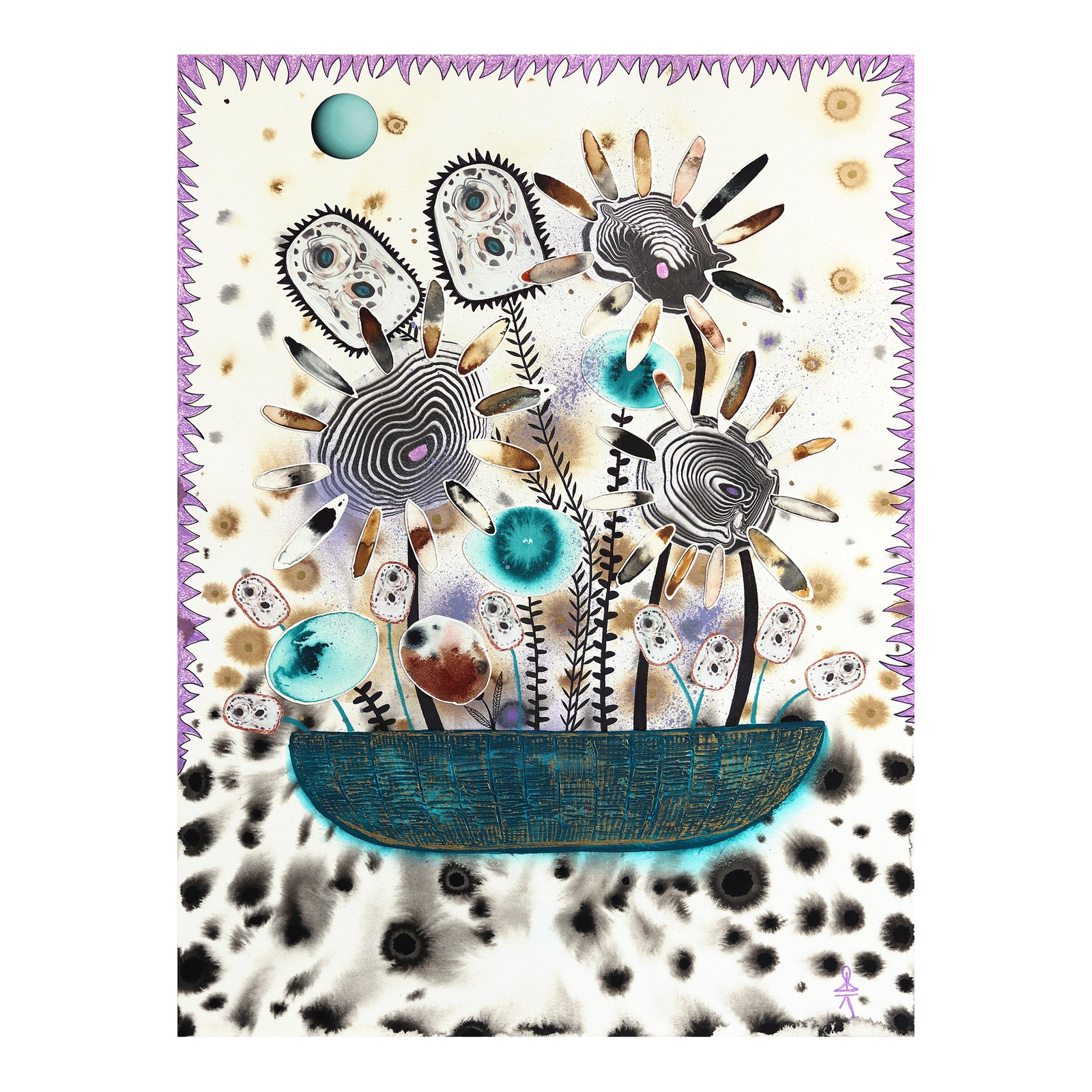 Neptune Flower Arrangement - Abstract Botanical Mixed Media Painting on ...