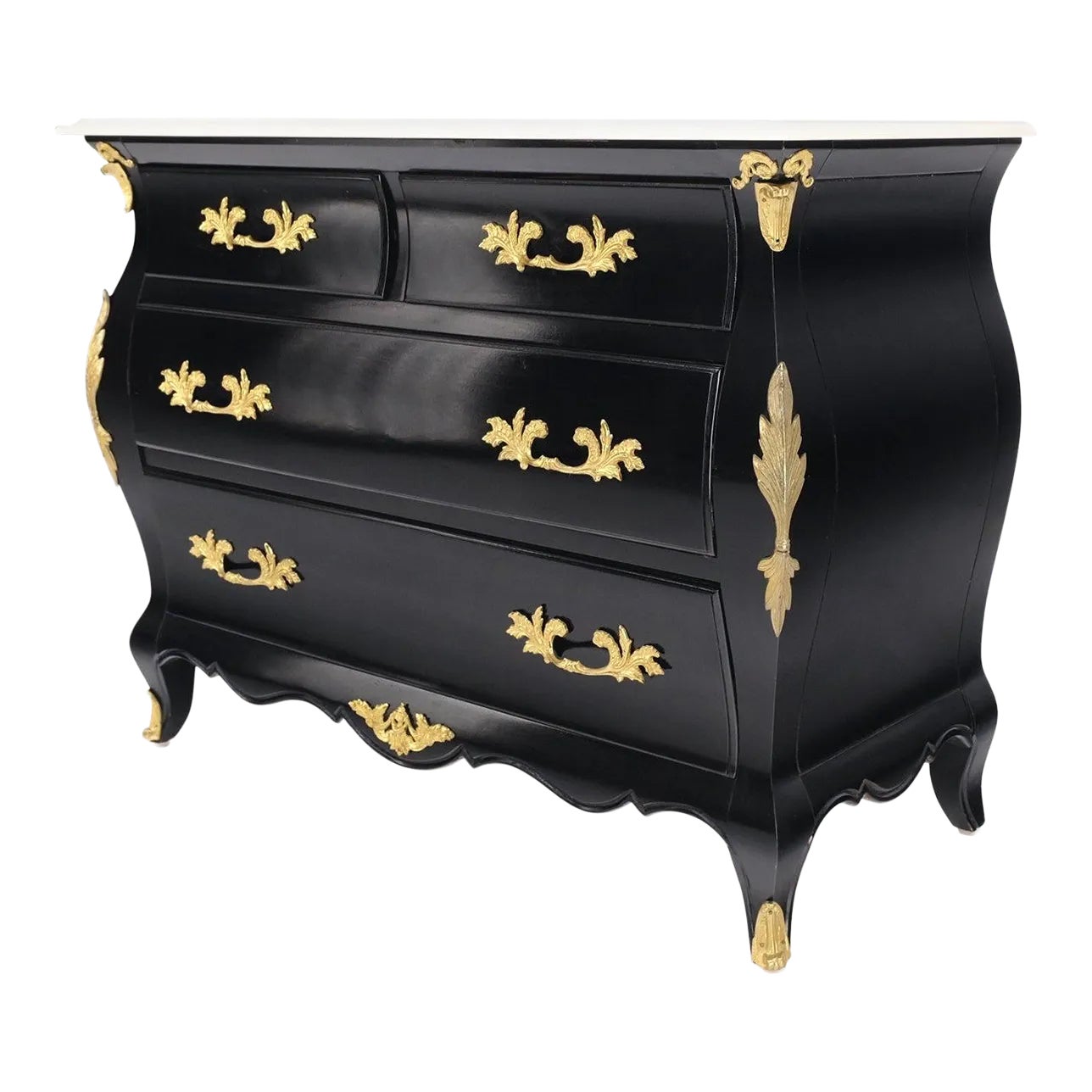 Marble Top Black Lacquer Brass Mounts 4 Drawer Bombay Dresser Chest Drawers Chairish