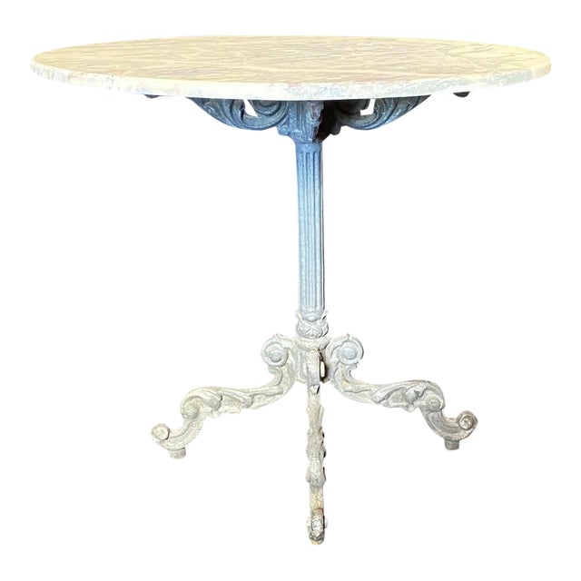 French Round Marble Top Cafe Bistro Table With Metal Base | Chairish