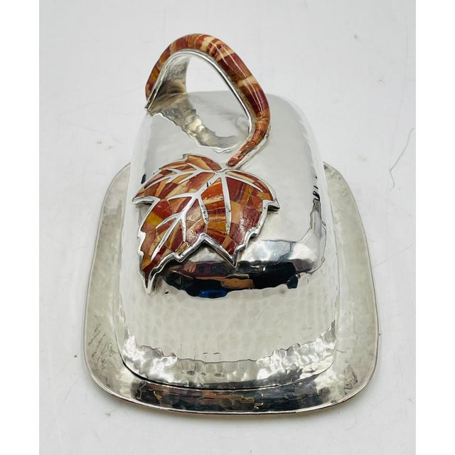 1980s Emilia Castillo Silver Plated “Maple Leaf” Jasper Inlay Covered ...