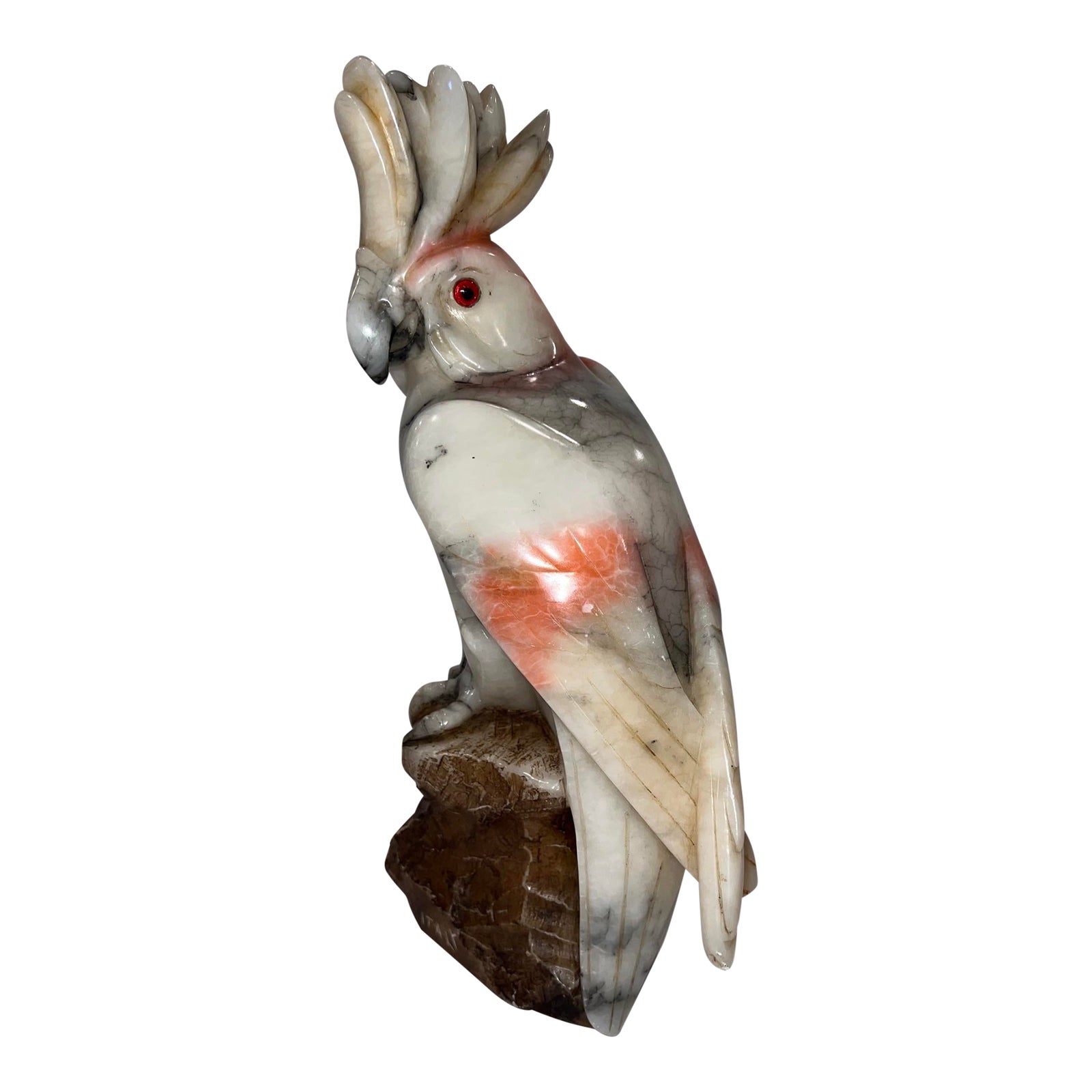 Antique Italian Marble Perched Cockatoo Bird Sculpture | Chairish