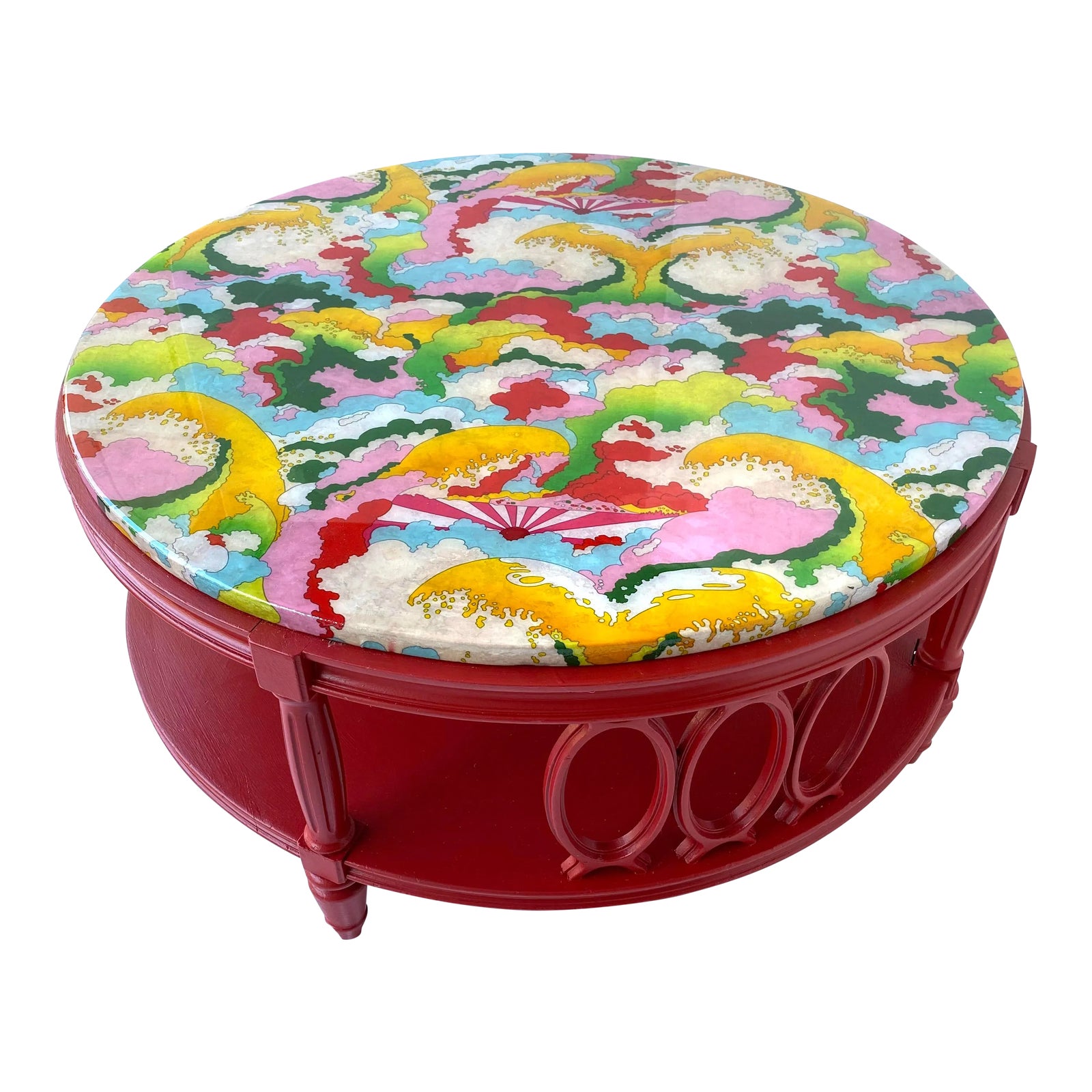 Red Round Coffee Table With Resin Stone Top | Chairish