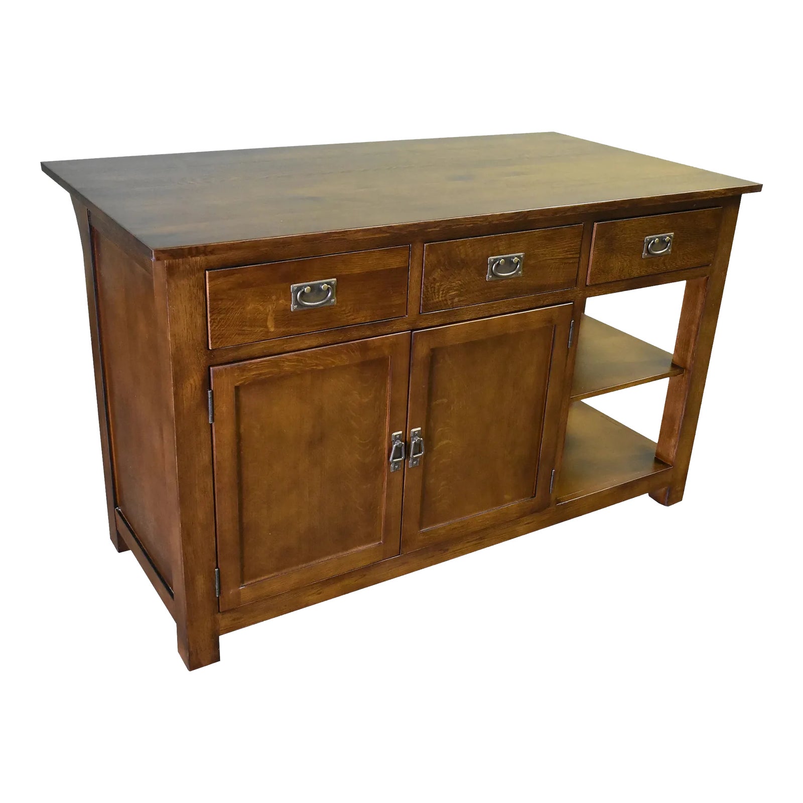 Mission 3 Drawer Oak Kitchen Island in Walnut | Chairish