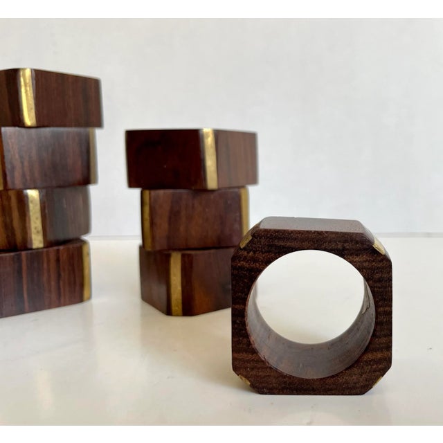 Vintage Modern Wood and Brass Napkin Rings Made in India | Chairish