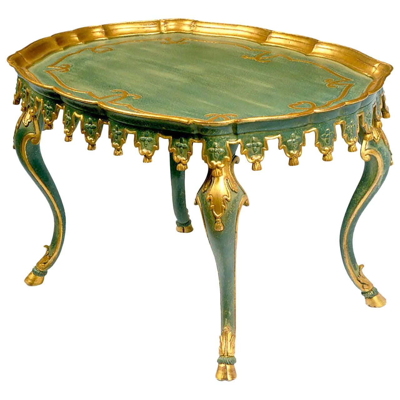 Italian Green and Parcel-Gilt Carved Tassels Tea Height Table | Chairish