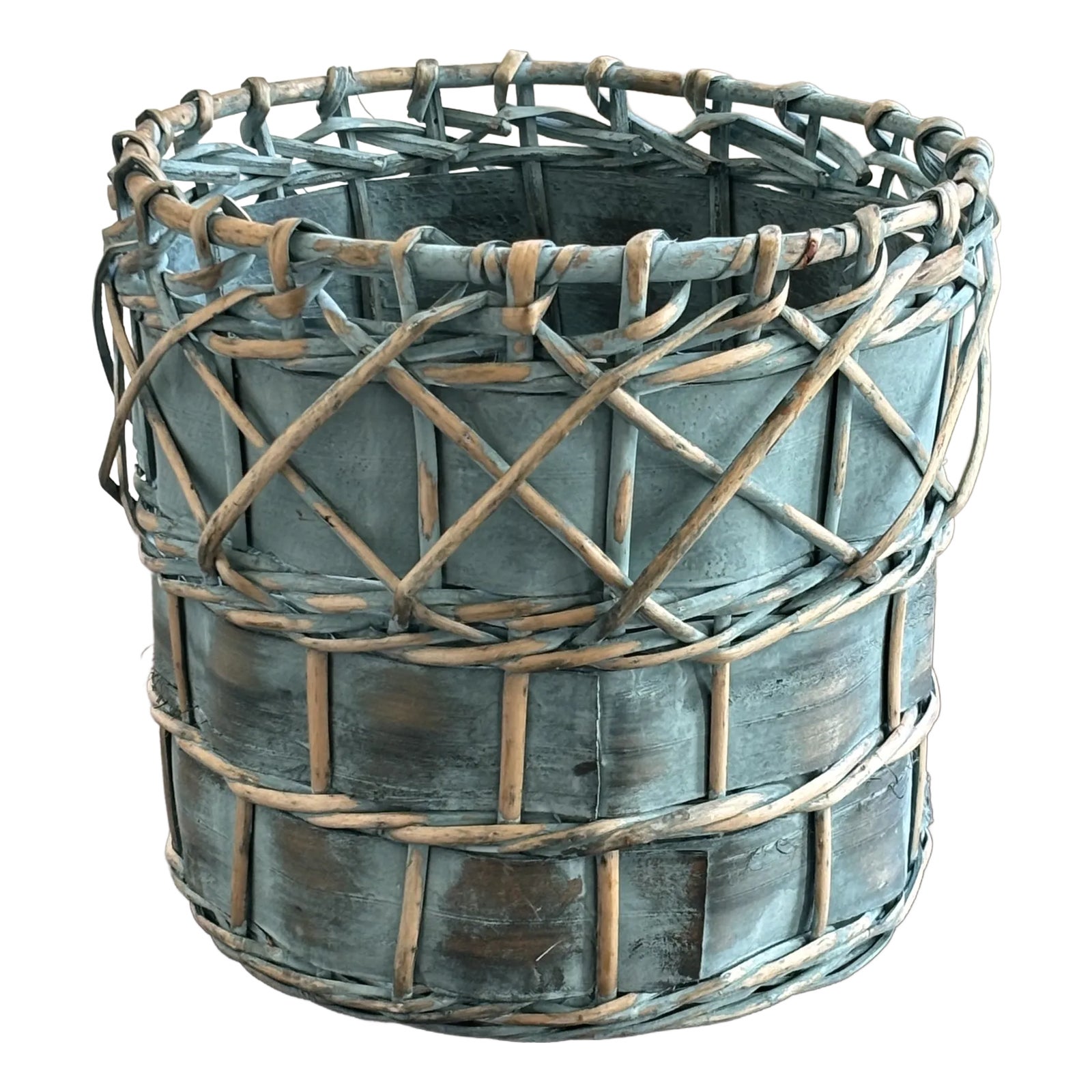 Late-20th Century Painted Willow & Birch Bark Basket | Chairish