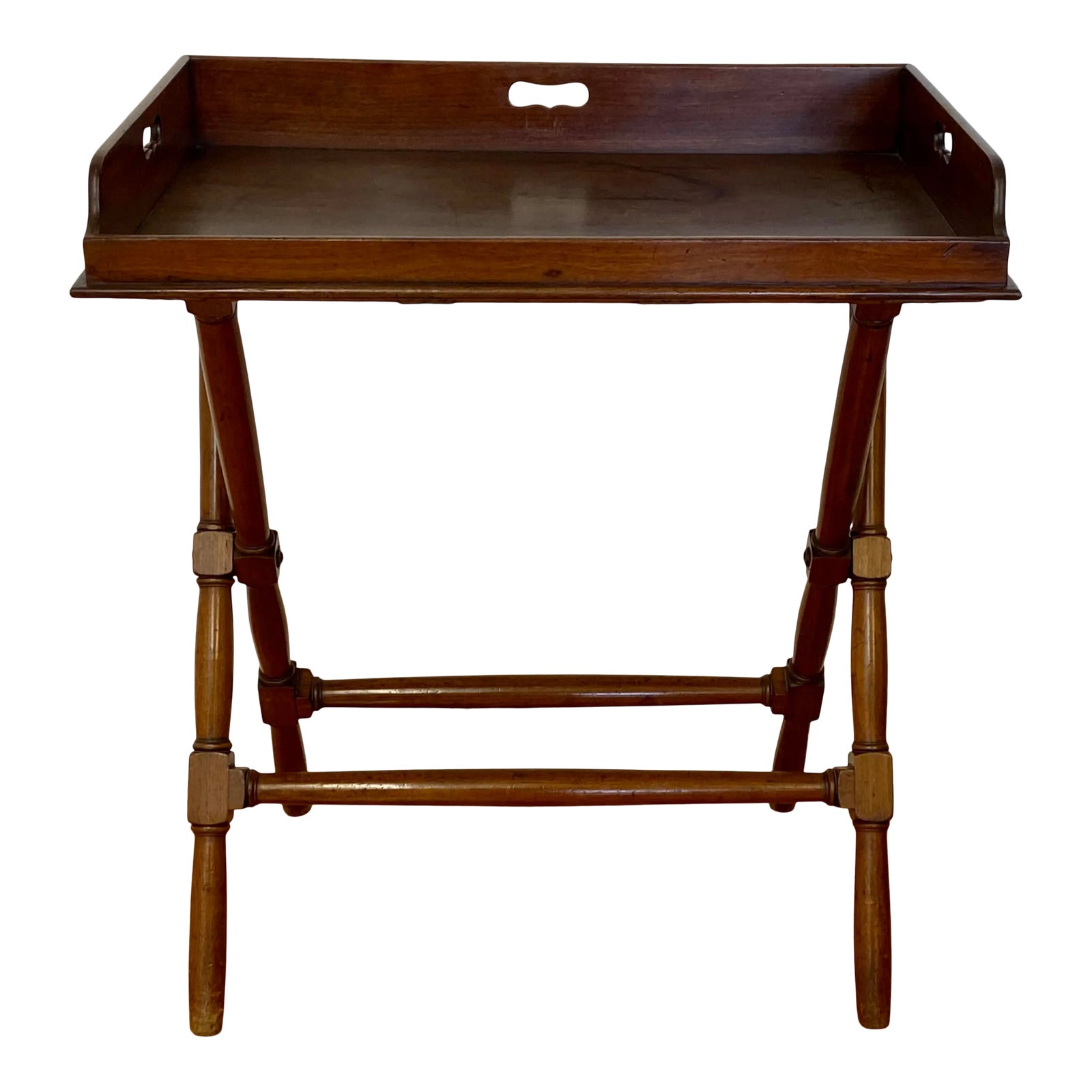 19th Century Mahogany Serving Tray on Folding Stand | Chairish