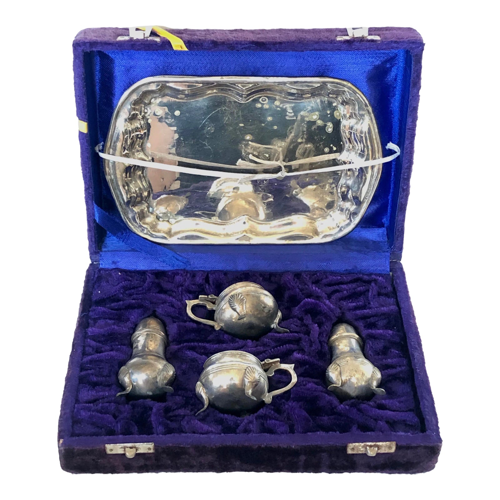 4 Piece Silver Condiment Set With Tray | Chairish