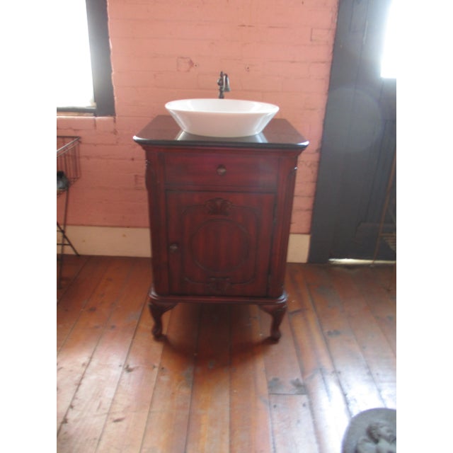 2000s Mahogany Ornate Bathroom Vanity Cabinet With Granite Top With ...