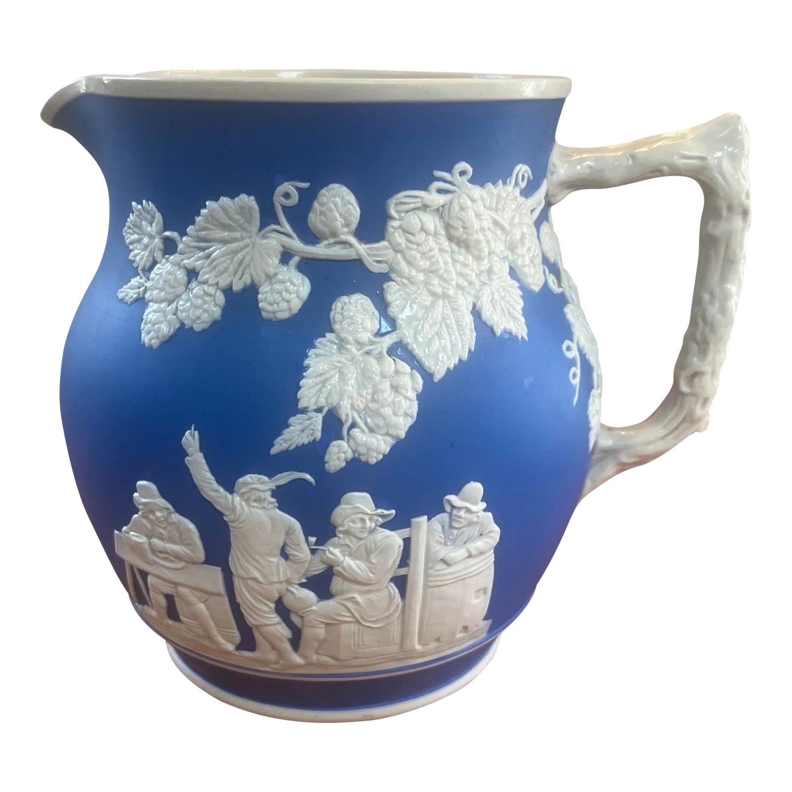 Antique Copeland Spode Large Blue Jasperware Pitcher | Chairish