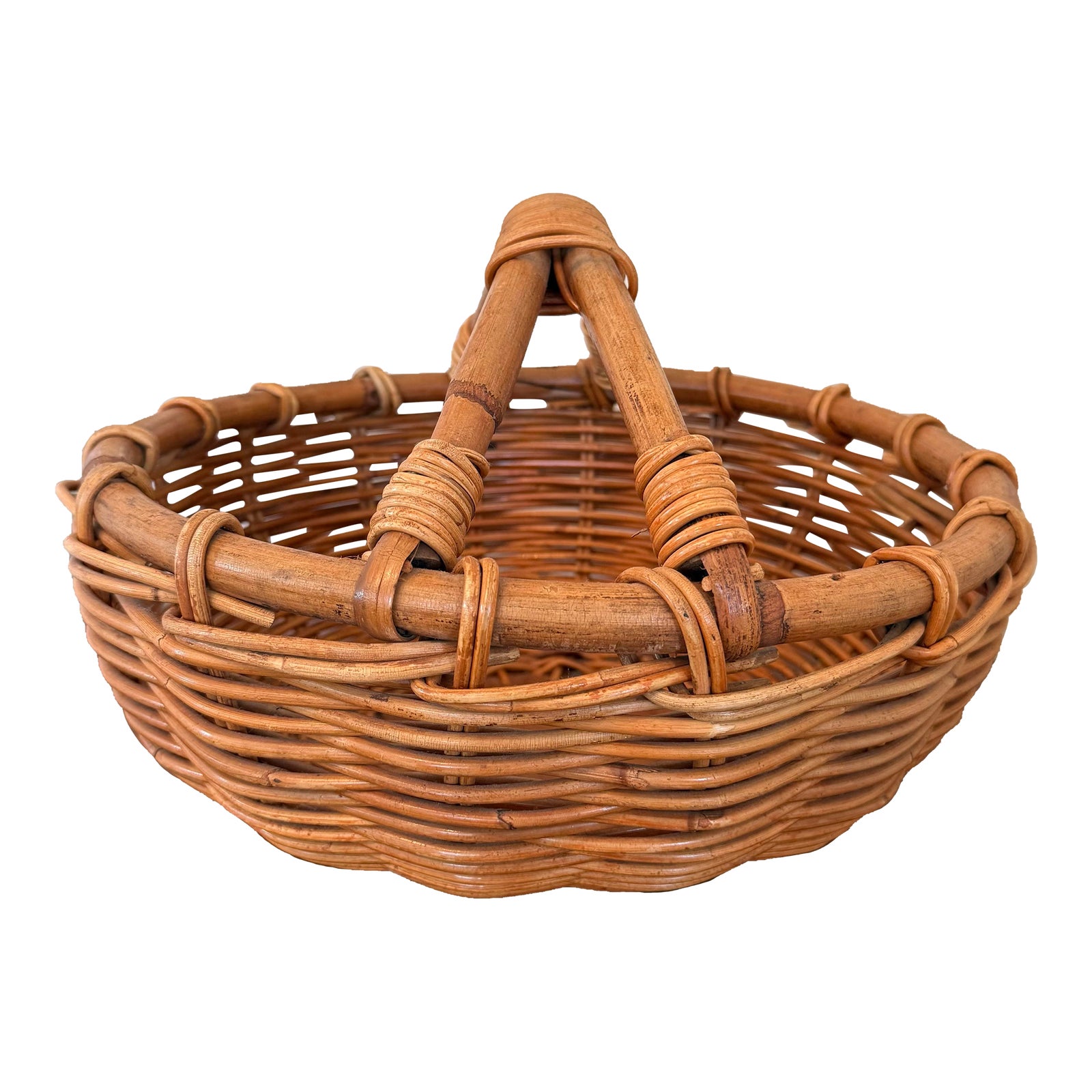 Vintage Rustic Rattan/Wicker Gathering Basket | Chairish