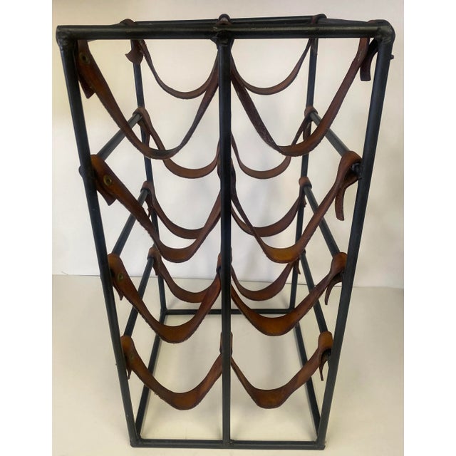 1950s Arthur Umanoff Leather and Iron 8-Bottle Wine Rack | Chairish