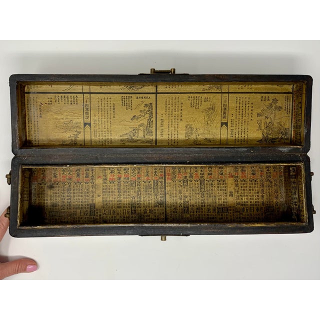 Antique Chinese Hand-Painted Leather Covered Pillow Box | Chairish