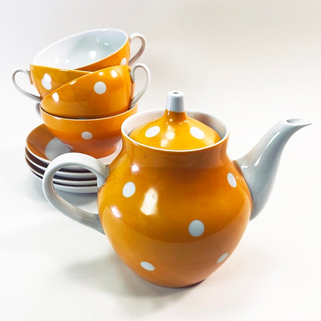 Vintage 1950s Soviet Mid-Century Modern Dulevo Orange Polka Dot Tea ...