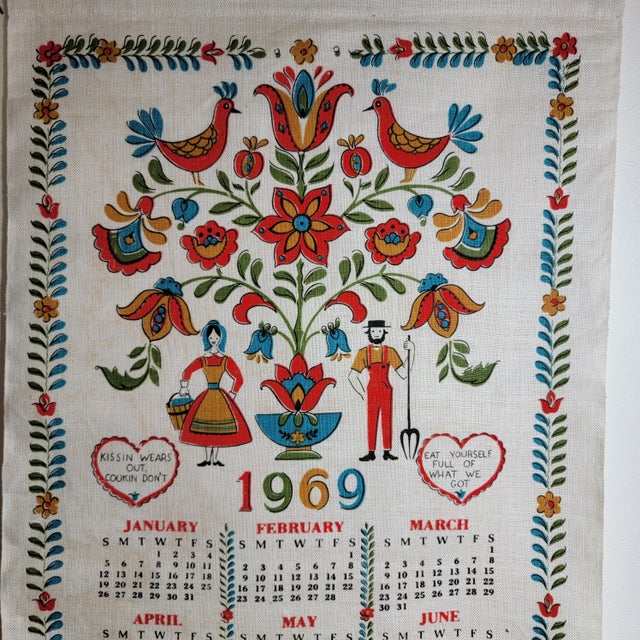 Beautiful Vintage 1969 Cloth Repeater Calendar | Chairish