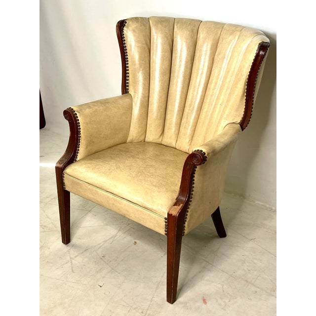 Vintage Cream Channel Back Wing Chair | Chairish