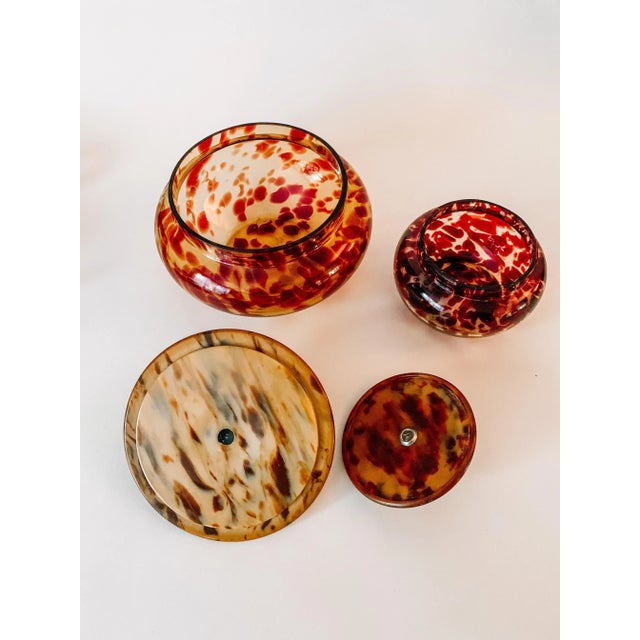 Vintage Decorative Hand Blown Glass Tortoise Shell Pattern Jars With ...