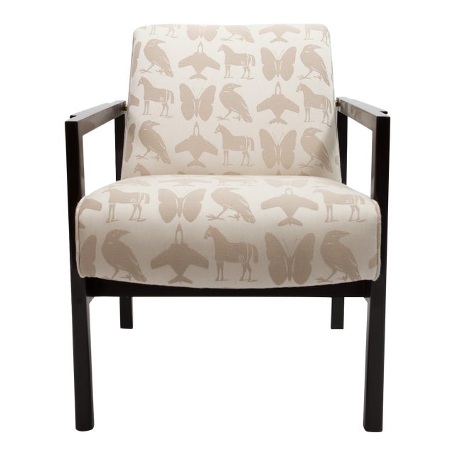 Pair of Lounge Chairs With Black Buff Lacquered Frame and Brass Accents ...