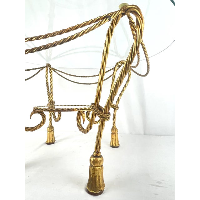 1960s Italian Hollywood Regency Gilt Metal Rope Tassel Round Low Side ...