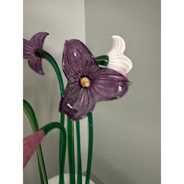 1990s Glass Vase and Glass Flowers | Chairish
