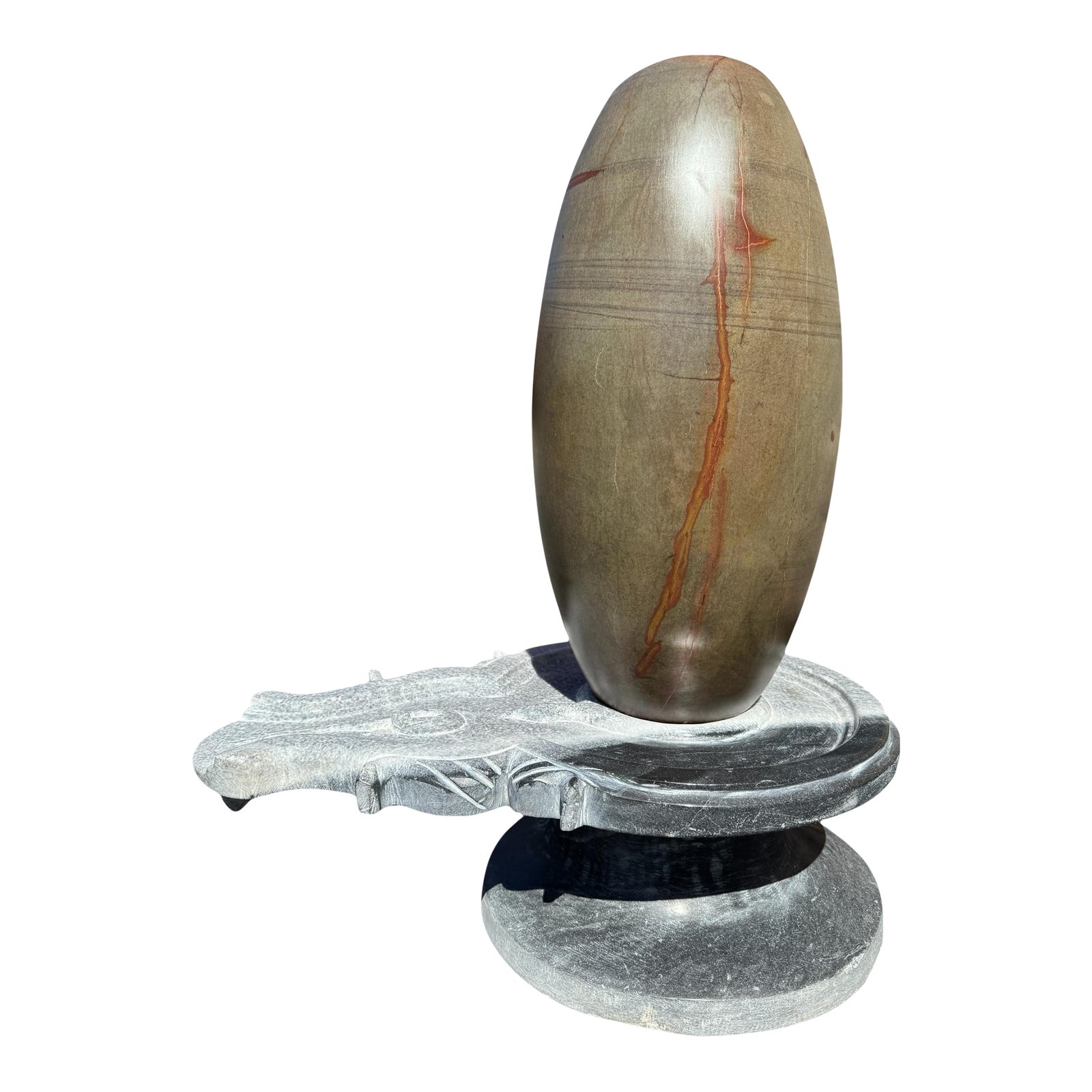 1980s Green Large Shiva Lingam and Marble Carved Yoni | Chairish