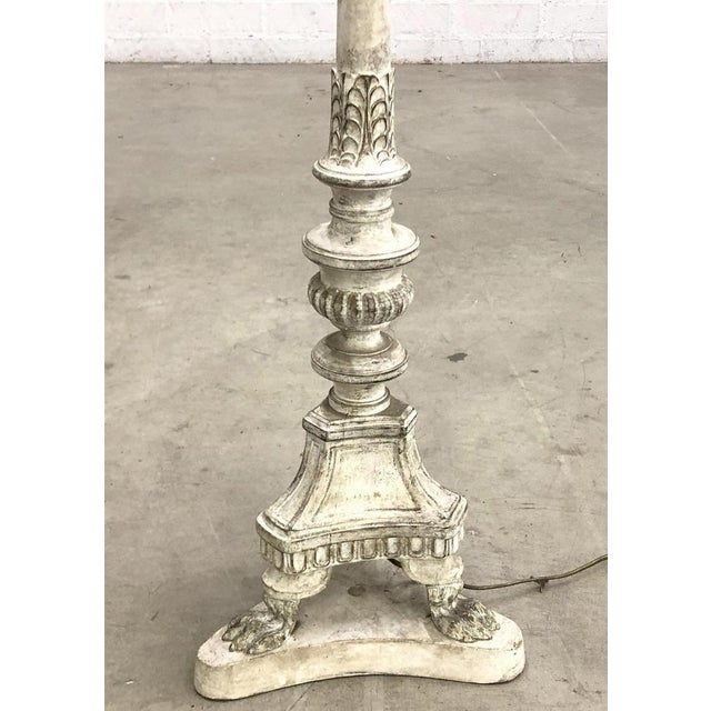 Baroque Style White Wood Torchiere Floor Lamp With Paw Feet | Chairish