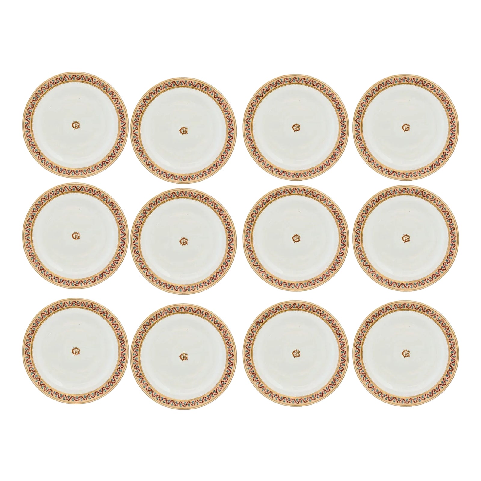 Antique English Worcester Hand-Enameled Dinner Plates, Set of 12 | Chairish