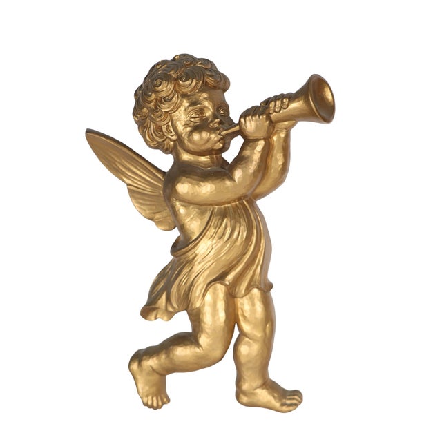 Two Decorative Wall Hanging Syroco Faux Gilt Putti Cupids C 1963 | Chairish