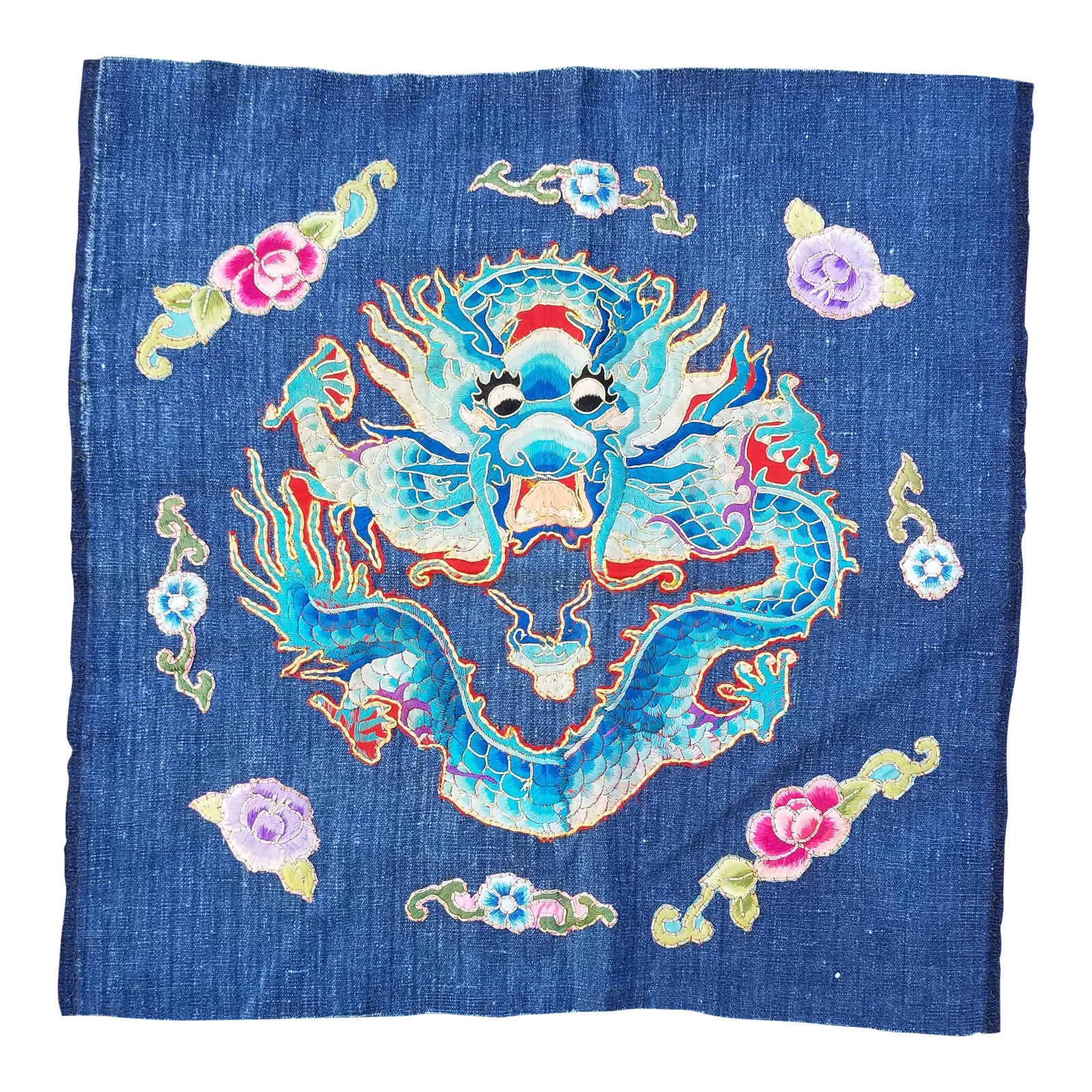 Foo Dragon Vintage Embroidery Panel | Chairish