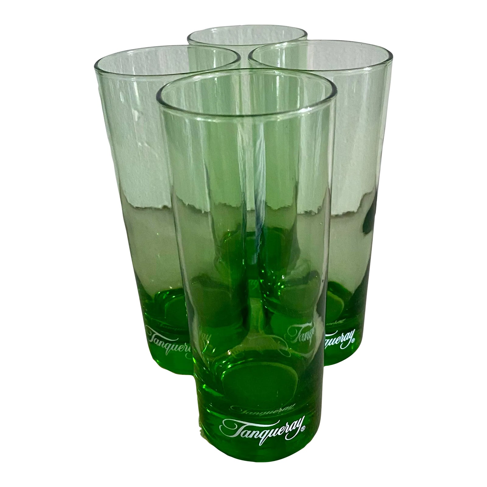 1980s Green Glass Tanqueray Gin Drink Tumblers- Set of 4 | Chairish