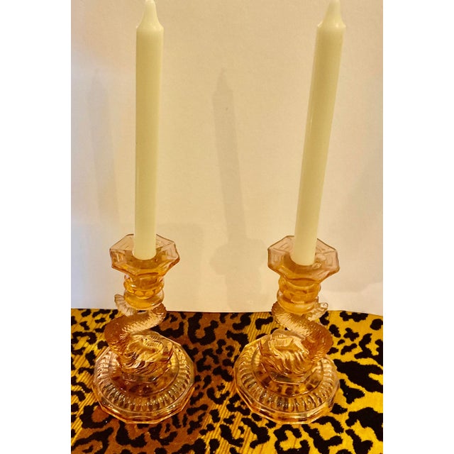 Antique Pink Glass Dolphin Candlesticks,pr | Chairish