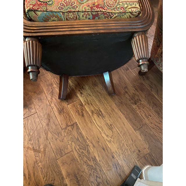 Large Comfortable Paisley & Mahogany Tall Back Club Chairs- a Pair ...