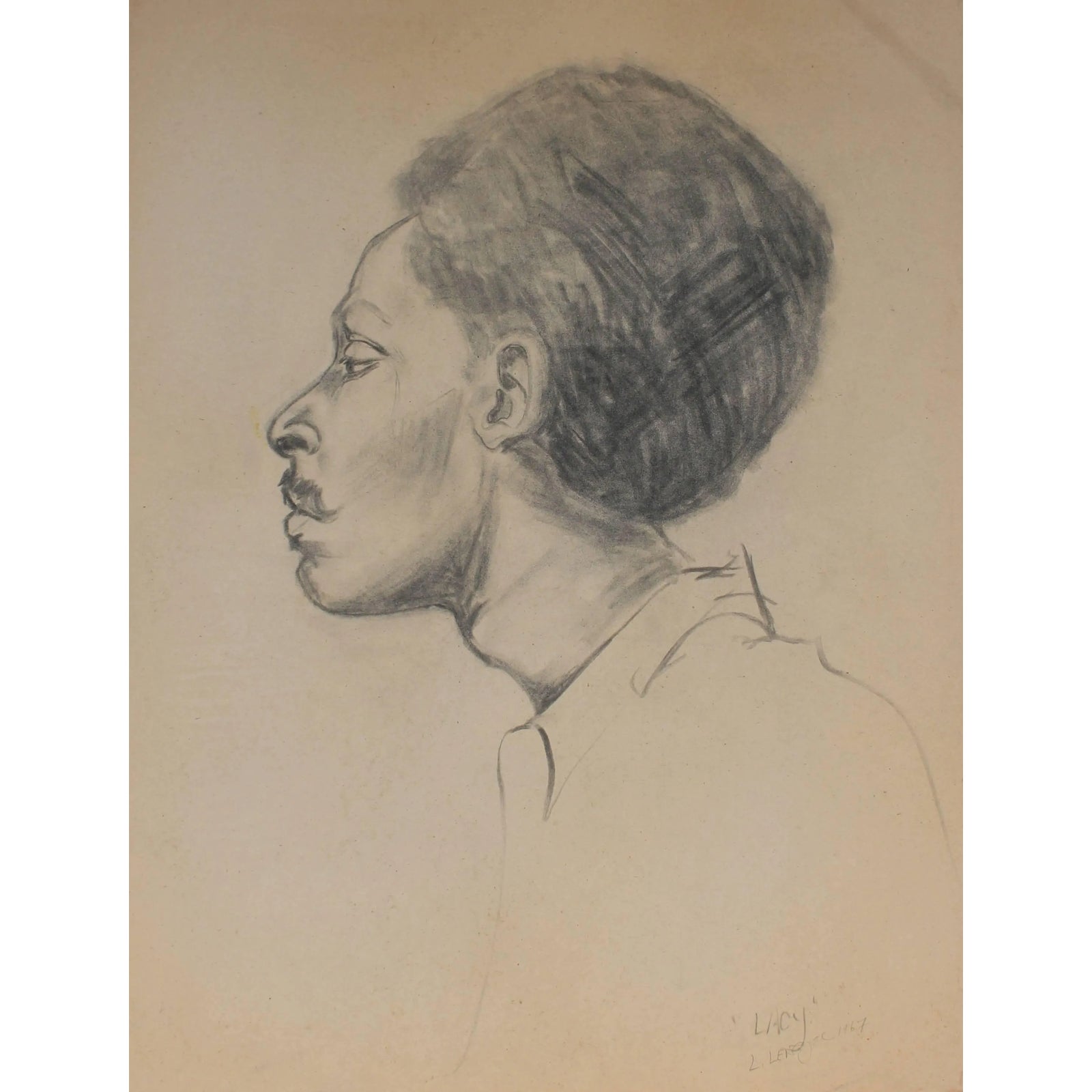 Laura Lengyel "Lacy" Portrait in Profile, Charcoal Drawing, 1967 1967 ...