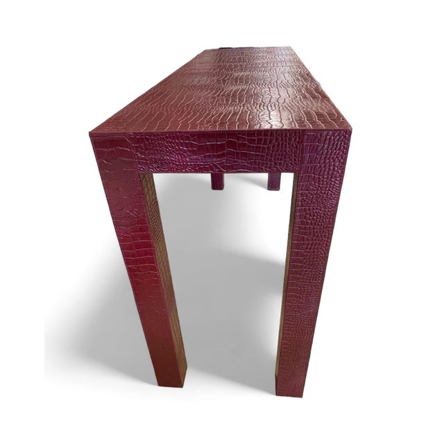 1990s Oxblood Leather Console Table. Alligator Texture | Chairish