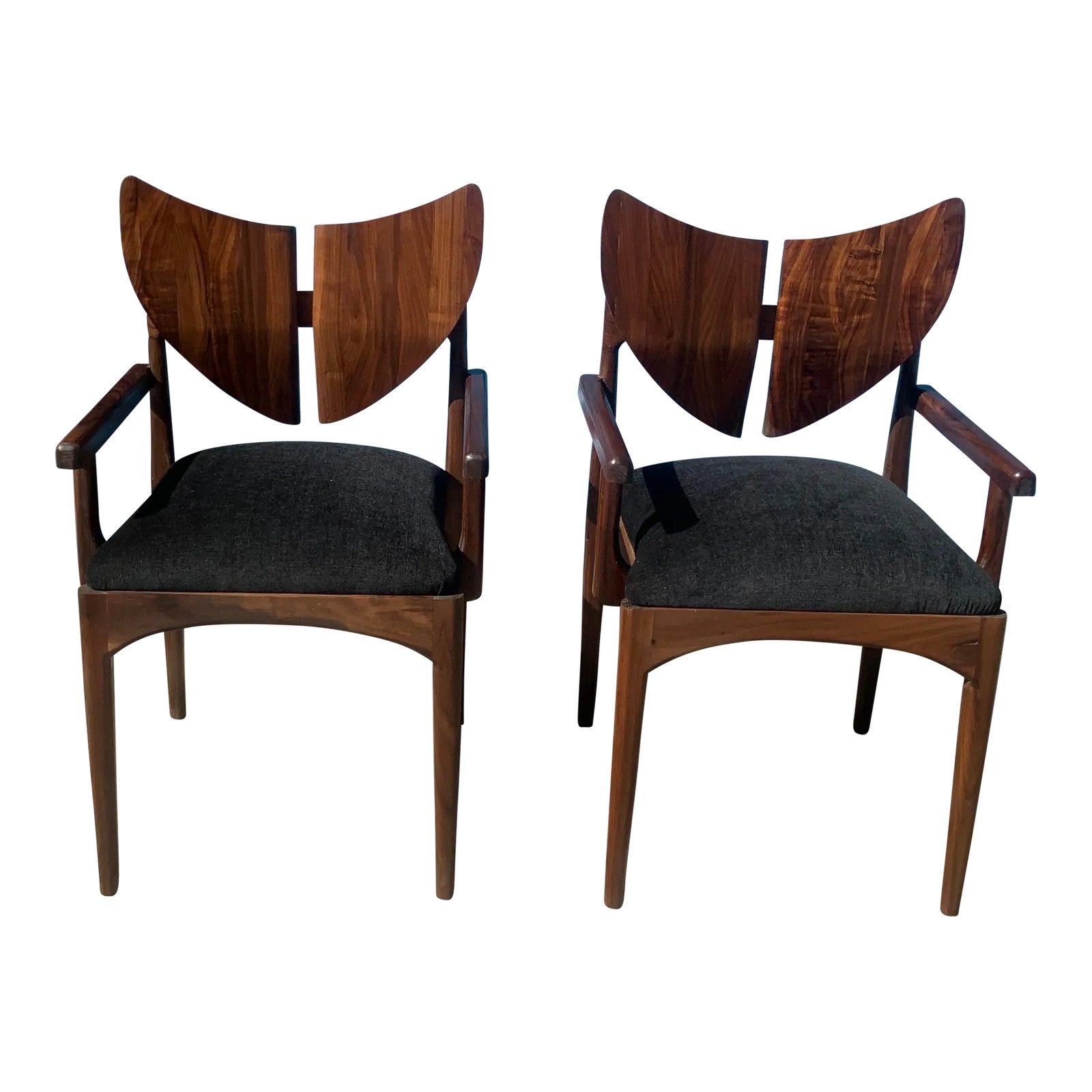 Pair of Mid Century Style Solid Walnut Butterfly Dining Chairs Captains ...