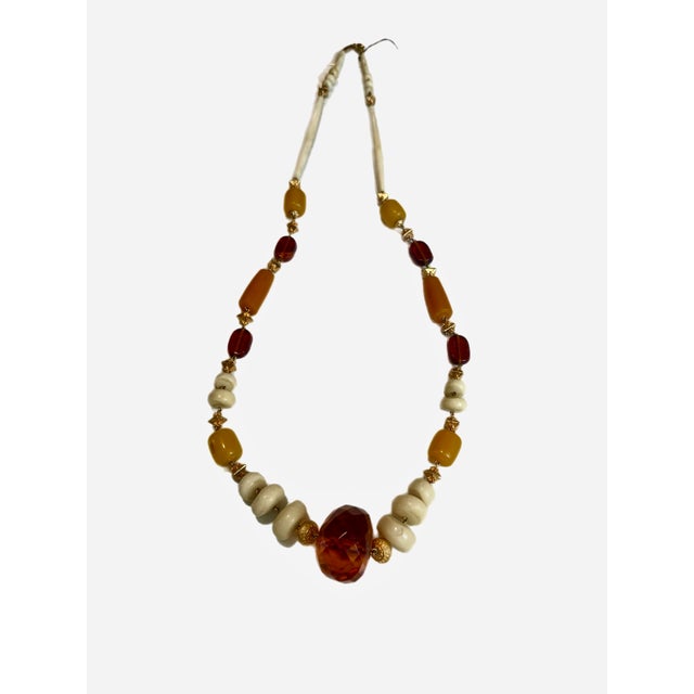 1980s Carlo Zini Boho Tribal Faux Amber and Ivory Necklace | Chairish