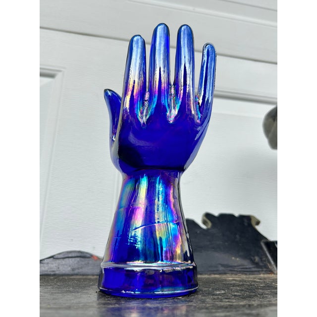 Vintage Iridescent Blue Glass Jewelry Display Hand | Chairish