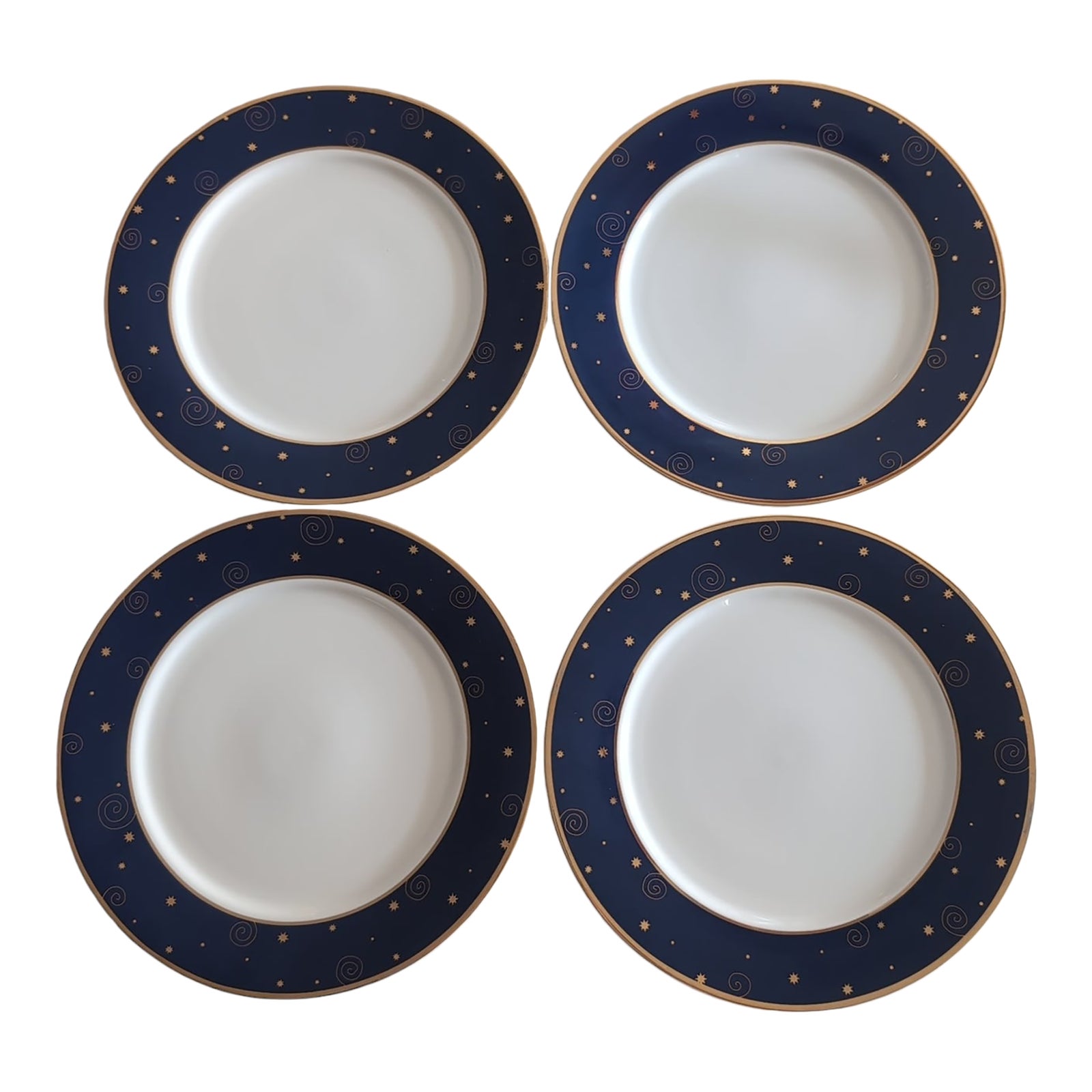 Set of 4 Sakura Star Light Dinner Plates Blue Gold 2000 Y2k Hallmark ...
