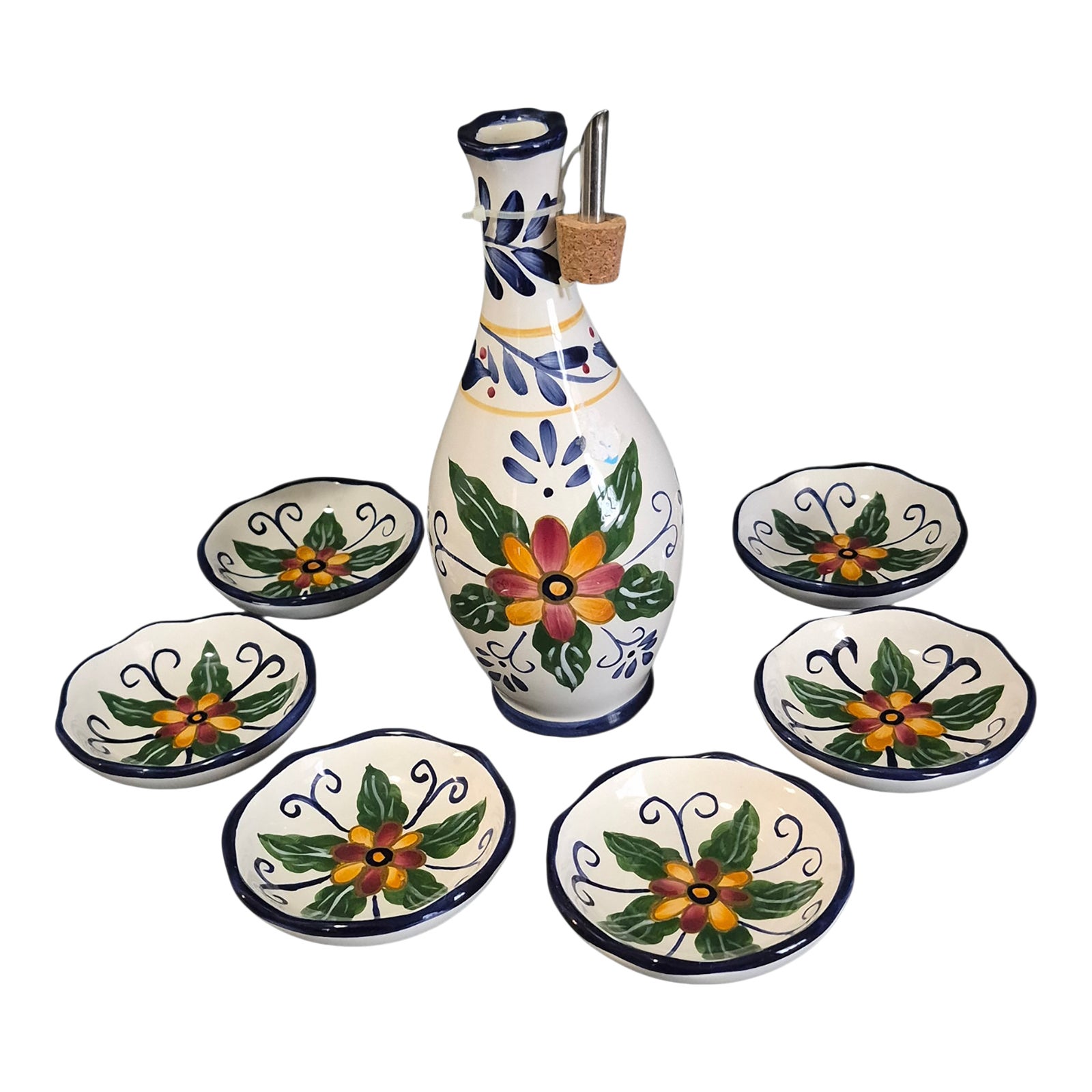 Late 20th Century Seven Piece Whole Home Painted Talavera Style Olive ...