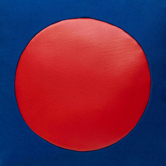 Blue Canvas Geometric Red Circle Handmade Pillow | Chairish