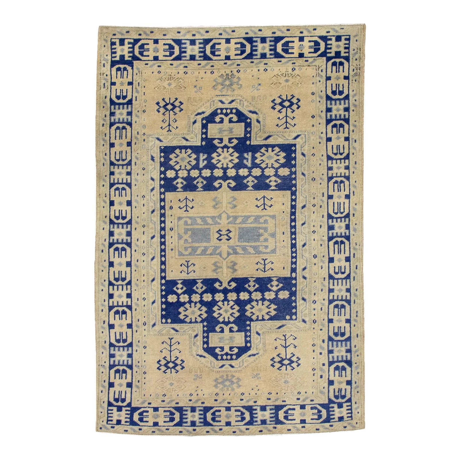 1960s Tan & Blue Vintage Turkish Rug 3'9" X 5'11" | Chairish