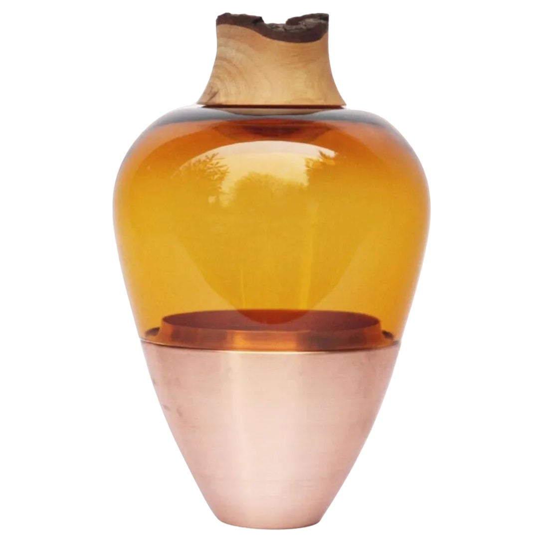 Amber and Copper Sculpted Vase in Blown Glass by Pia Wüstenberg | Chairish