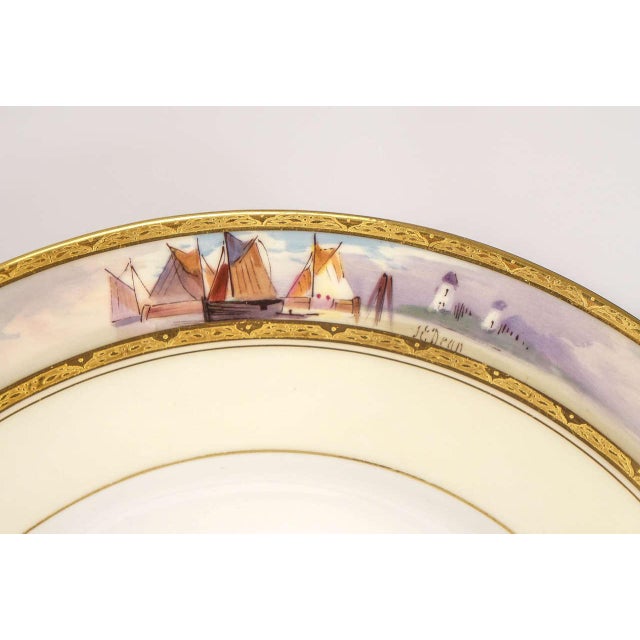 12 Minton Dinner Plates Hand-Painted Nautical Maritime Motif Signed J E ...