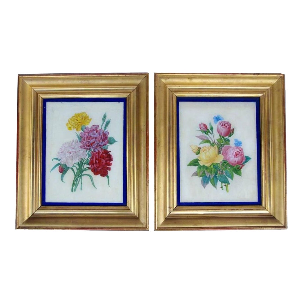 Restauration Style Reverse Glass Paintings, Late 19th Century, Set of 2 ...